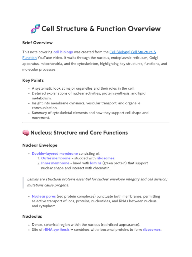 Cell Biology - Cell Structure & Function | PDF | Endoplasmic Reticulum ...