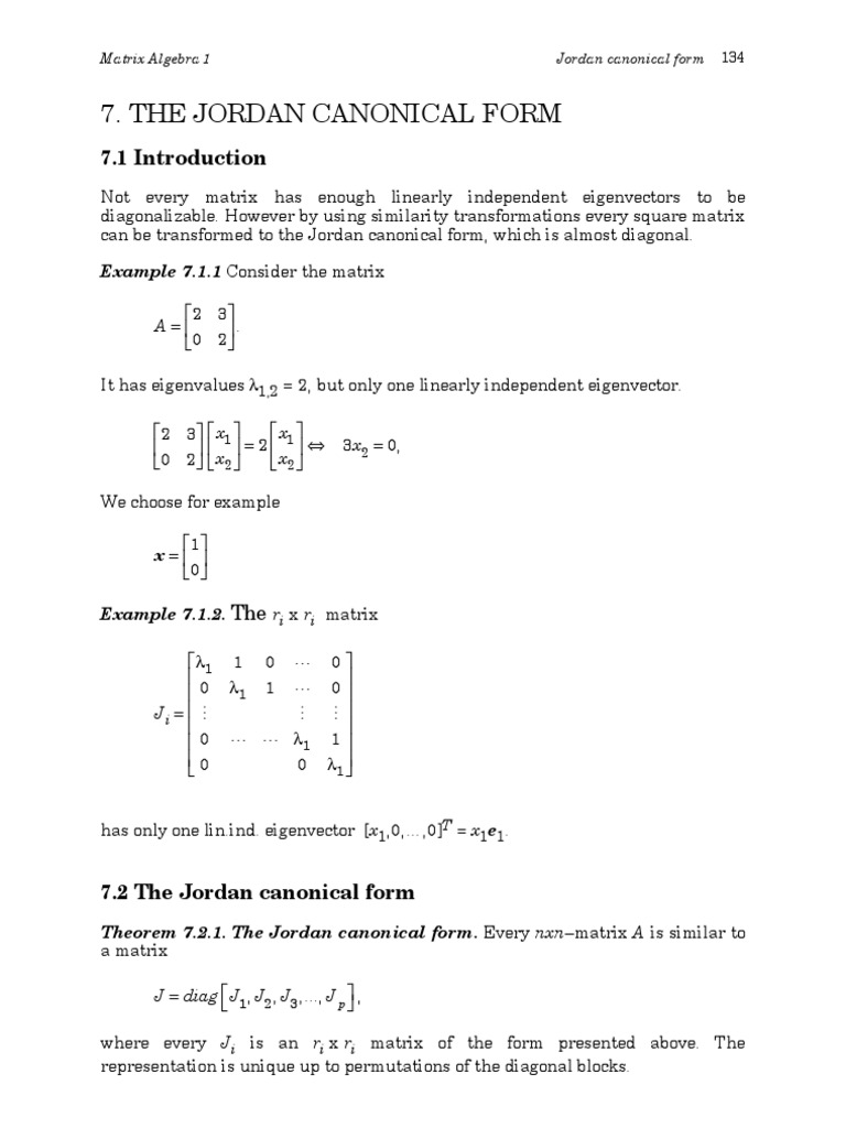 The Jordan Canonical Form: Example 7.1.1 Consider The Matrix | PDF ...