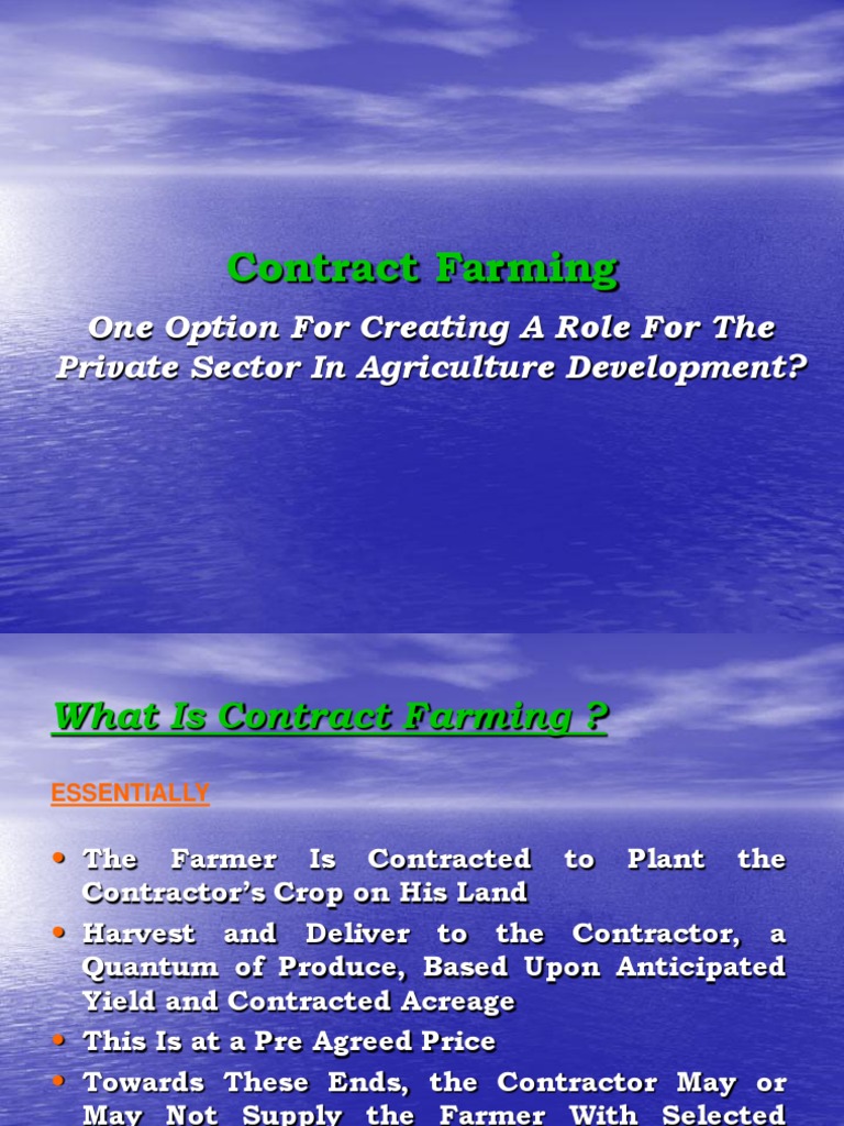 Contract Farming: One Option For Creating A Role For The Private Sector ...
