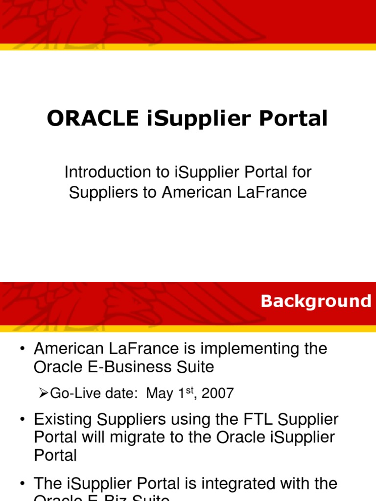 Oracle Isupplier Portal: Introduction To Isupplier Portal For Suppliers To American Lafrance ...