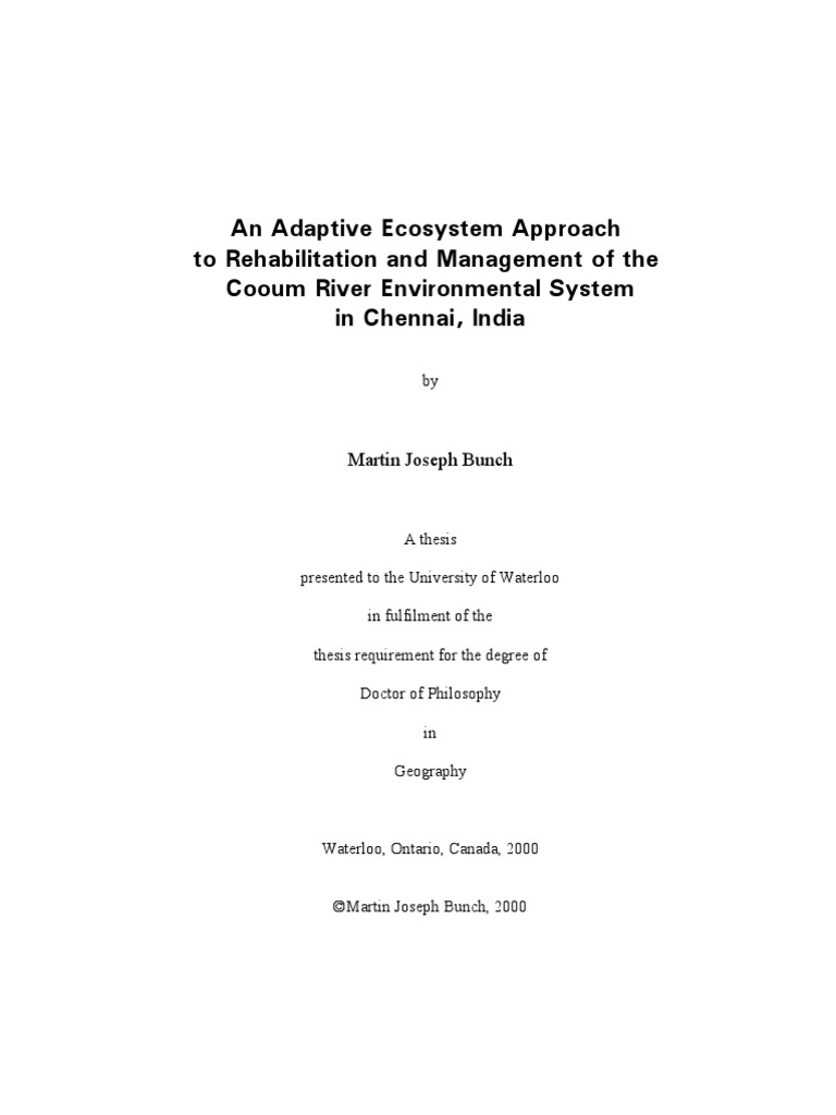 Cooum River Environmental System | PDF | Thesis | Geographic Information System