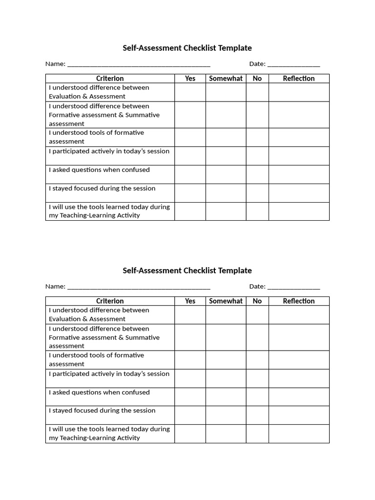 Self Assessment Checklist | PDF