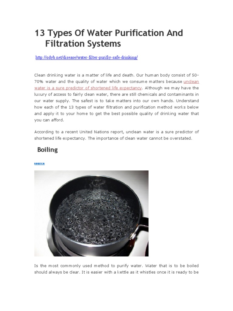13 Types of Water Filtration Systems | PDF | Filtration | Water ...