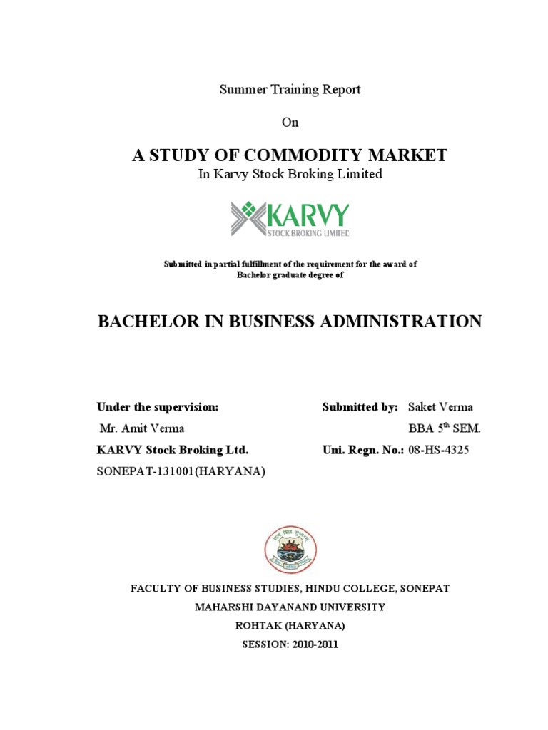 Finance Project Report On Commodity Market | PDF | Commodity Markets ...