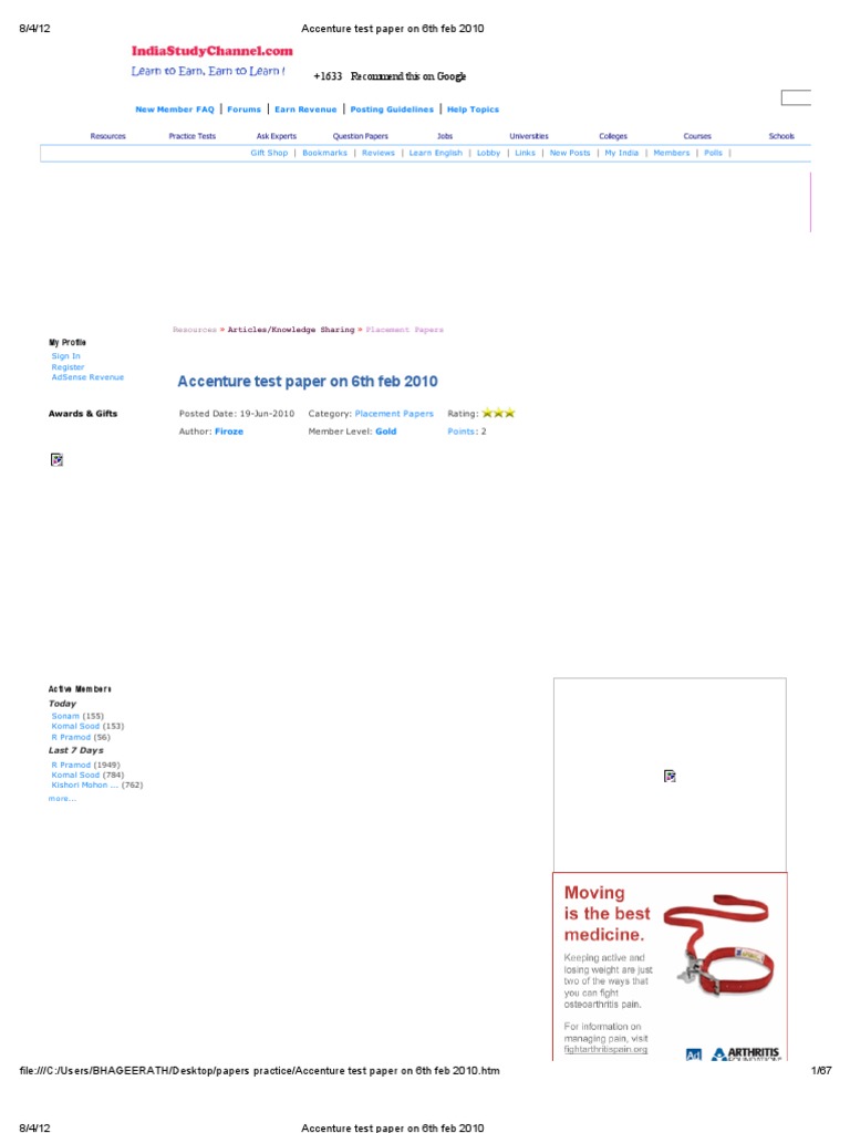 Accenture Test Paper On 6th Feb 2010 | PDF | Science | Scientific Method