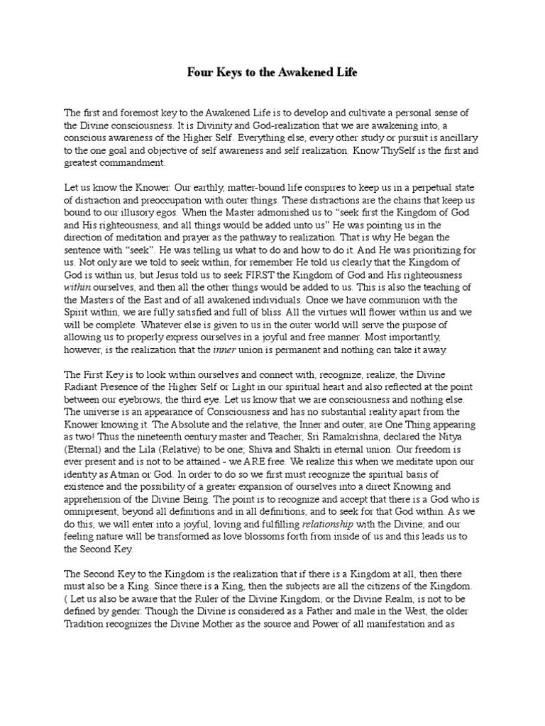 Four Keys To The Awakened Life | PDF | Spirituality | Divinity