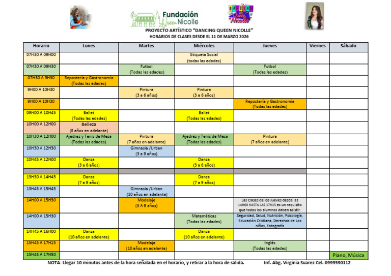 Horarios Del Proyecto Artistico Dancing Queen Nicolle 2026 | PDF ...
