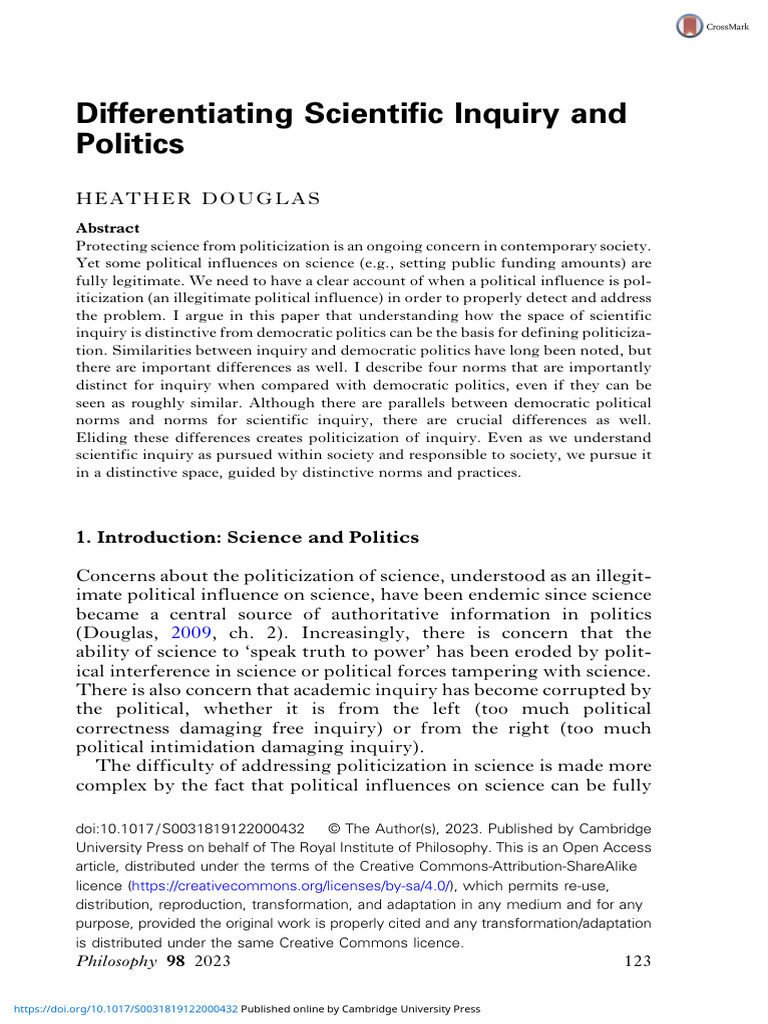 Differentiating Scientific Inquiry and Politics | PDF | Epistemology ...