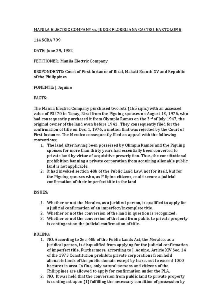 Meralco v. Castro-Bartolome | PDF | Corazon Aquino | Jurisprudence