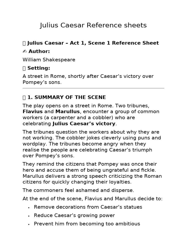 Julius Caesar Reference Sheets - 9th Final Exam | PDF | Julius Caesar