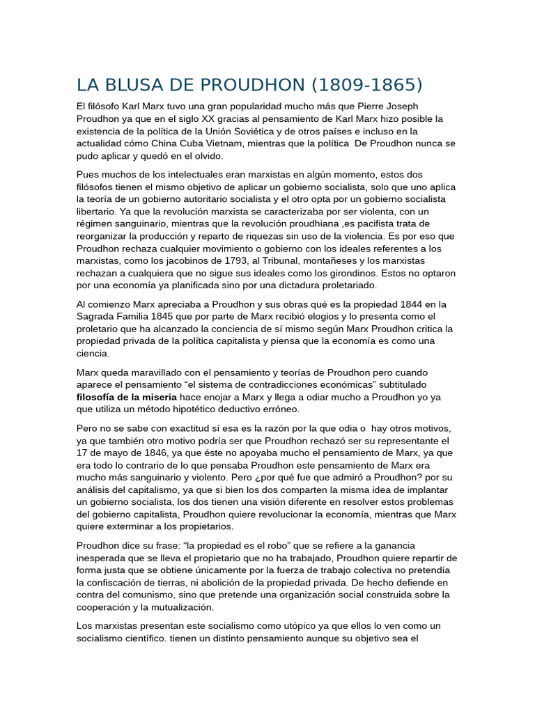 Resumen de obra de filosofía Proudhon y Marx | PDF | Karl Marx | marxismo