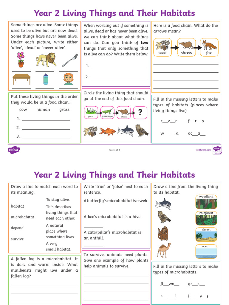 Science Year 2 Living Things and Their Habitats Revision Activity Mat ...