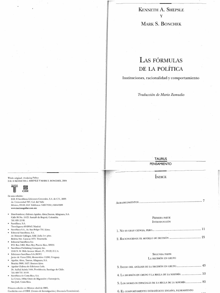 K Shepsle & M Bonchek 2005 - Las Fórmulas de La Política, Caps. 1 y 2 | PDF
