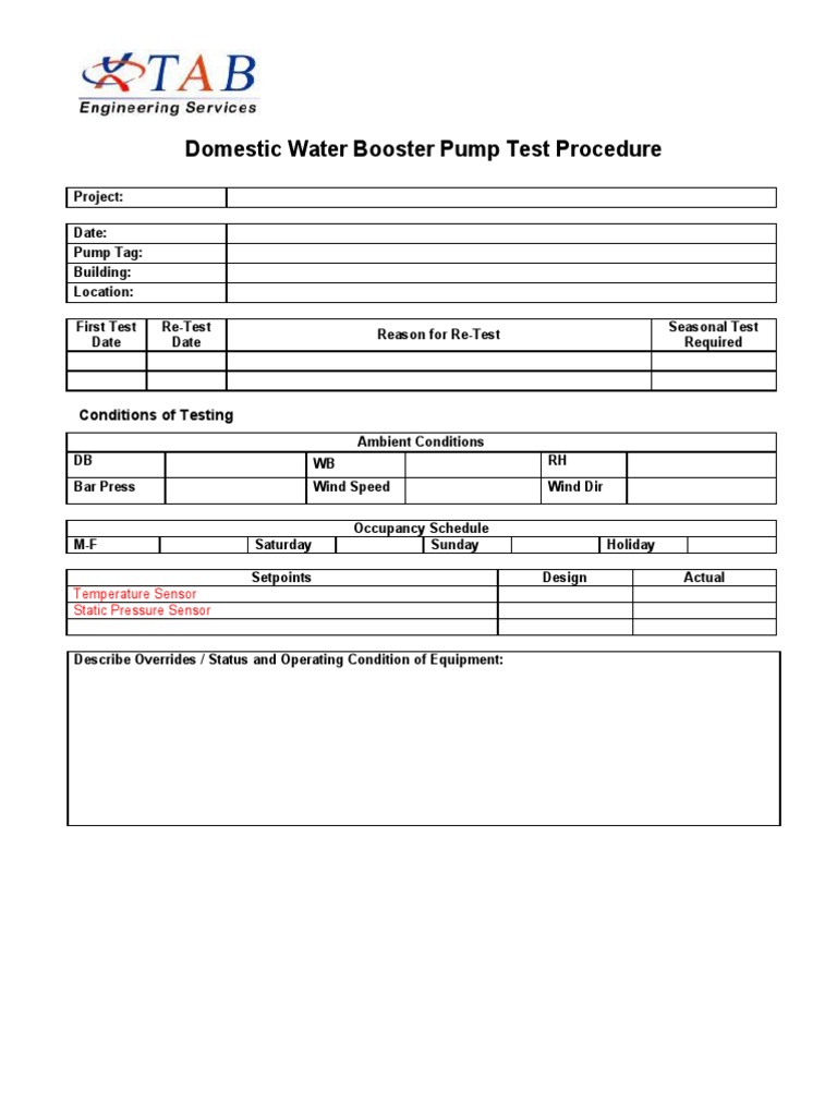 Domestic Water Booster Test Procedure | PDF | Calibration | Valve