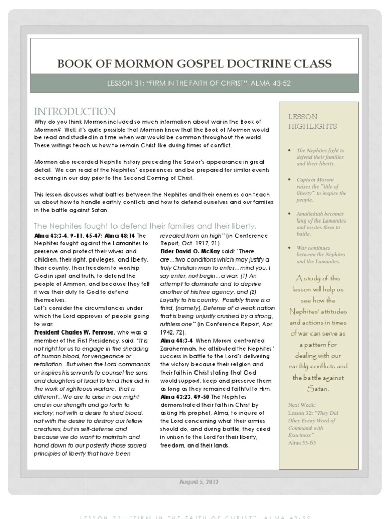 Gospel Doctrine BOM Lesson 31 | PDF | Book Of Mormon | Religious Belief ...