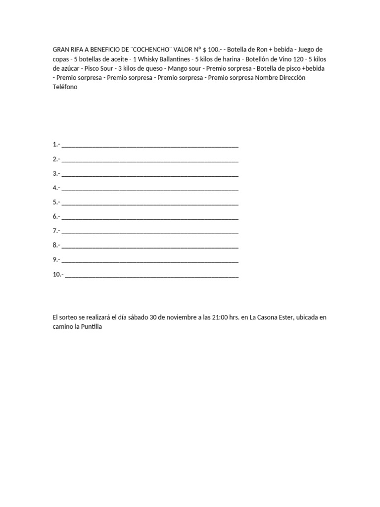 Gran Rifa A Beneficio | PDF