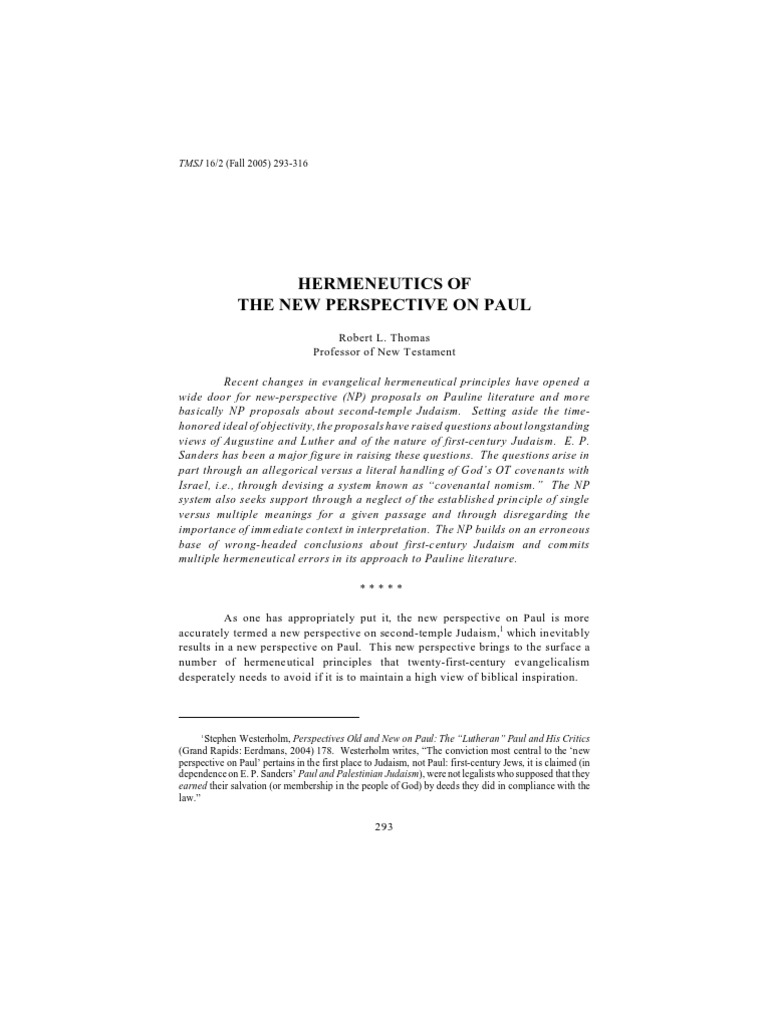 Robert L. Thomas-New Hermeneutics | PDF | Covenant Theology | Paul The ...