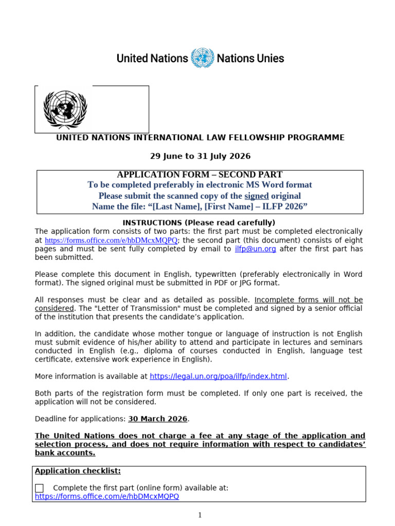 Application Form Ilfp 2026 e | PDF | Harassment | United Nations