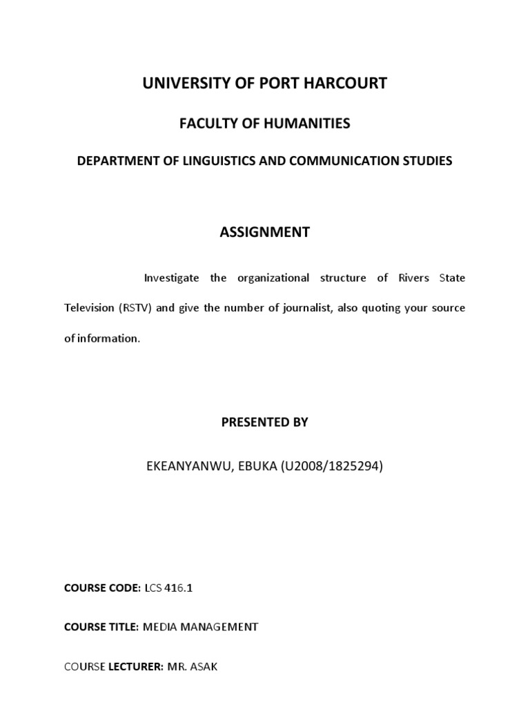 The Organisational Structure of RSTV | PDF | Nigeria | Entertainment ...
