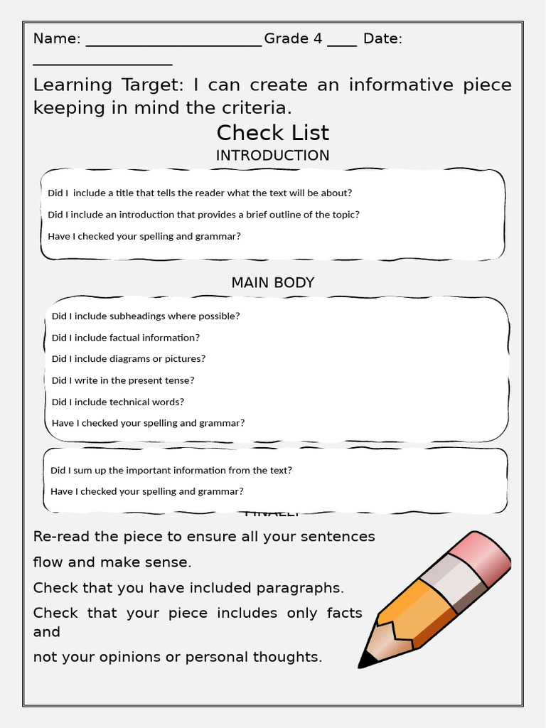 Checklist Informative Writing G4 2025-26 | PDF