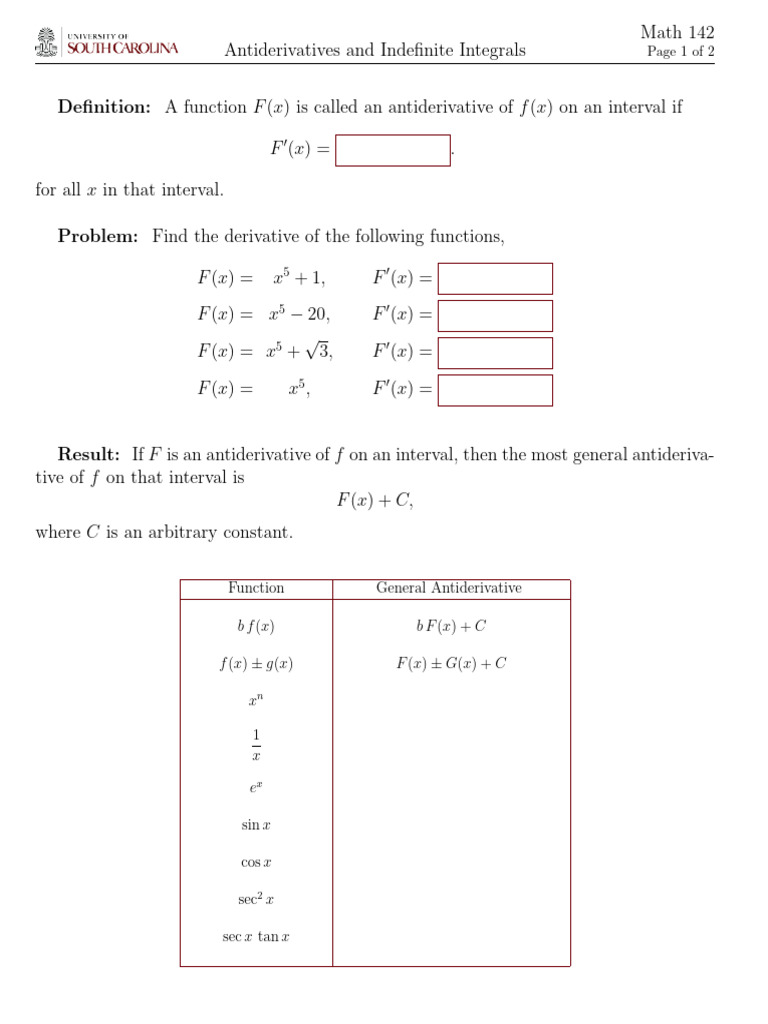 Anti Derivatives | PDF