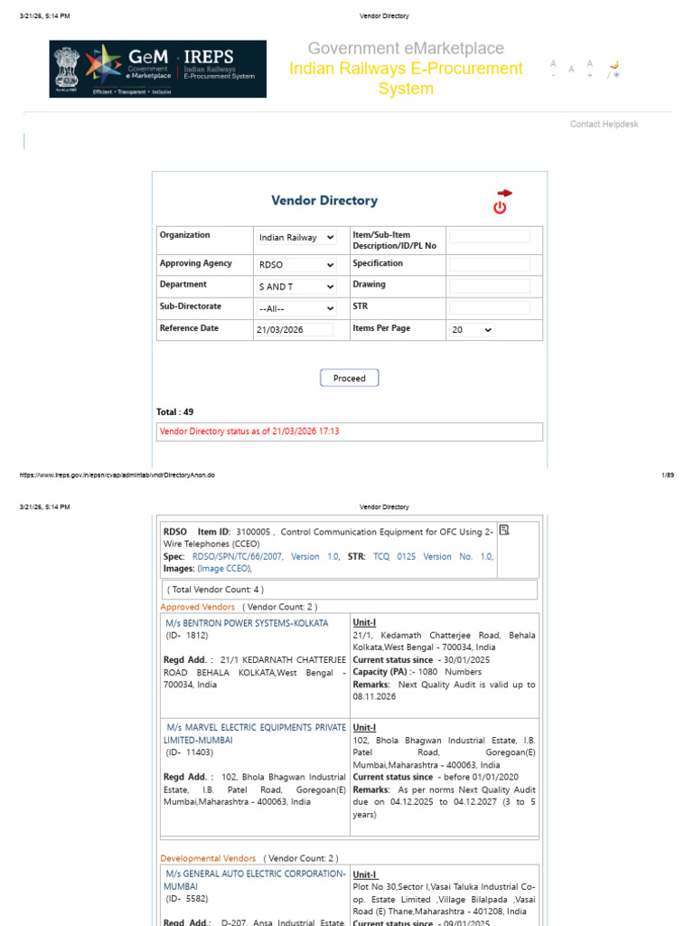 Rdso Approved Vendors List-2026-S&t | PDF | Rail Transport