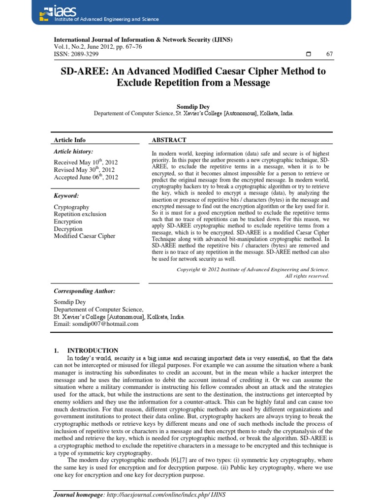 SD-AREE: An Advanced Modified Caesar Cipher Method To Exclude ...