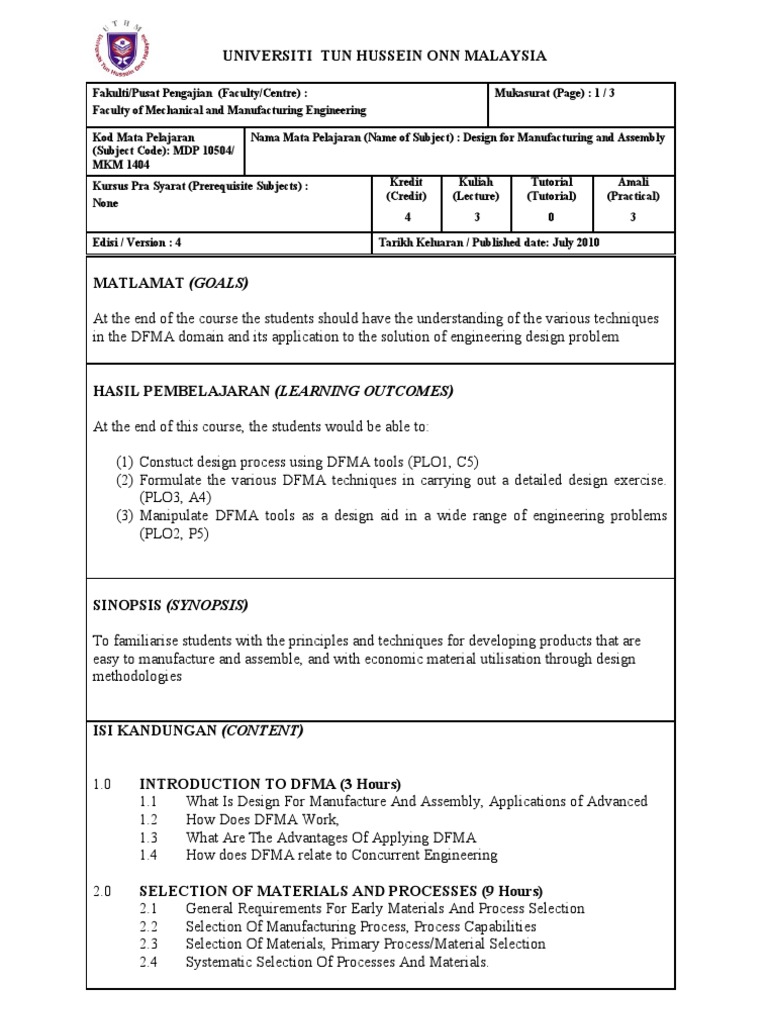 MDP 10504 Design For Manufacturing Assembly | PDF | Computer Aided ...