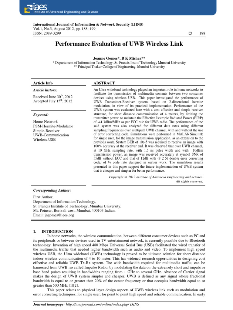 Performance Evaluation of UWB Wireless Link | PDF | Ultra Wideband | Modulation