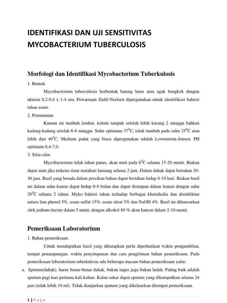 Identifikasi Dan Uji Sensitivitas Mycobacterium Tuberculosis | PDF