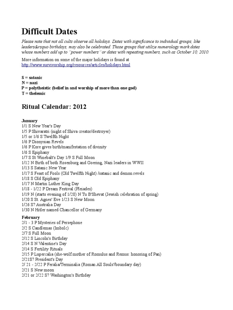 Satanic Ritual Calendar 2012 | PDF | Halloween | Easter