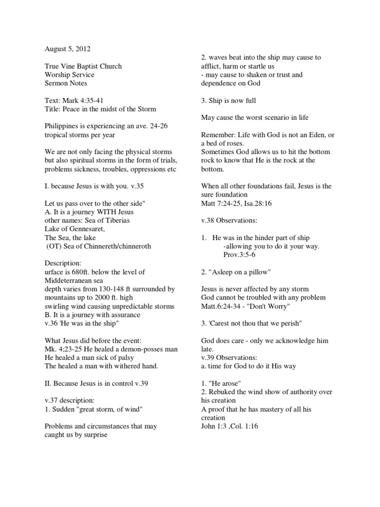 Peace In The Storm A Sermon Guide Pdf Storms Sea