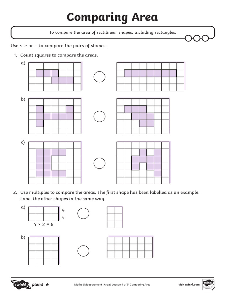 Comparing Area Activity Sheets | PDF | Area | Multiplication