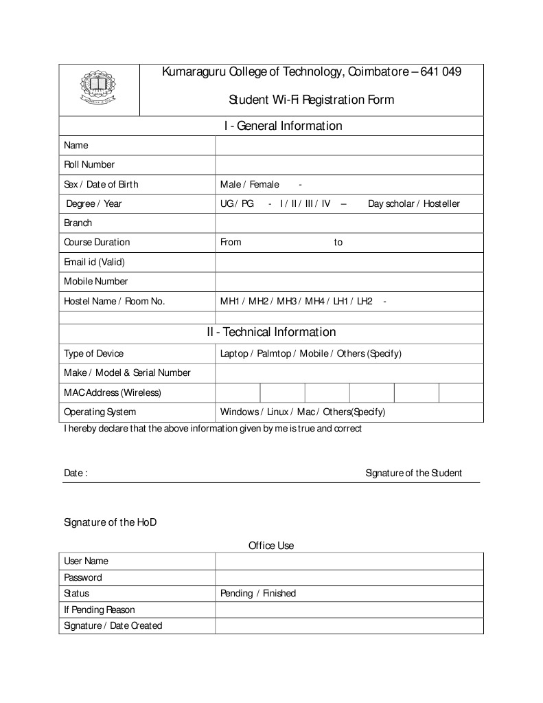 Student Wi-Fi Registration Form | PDF | Computers | Career & Growth