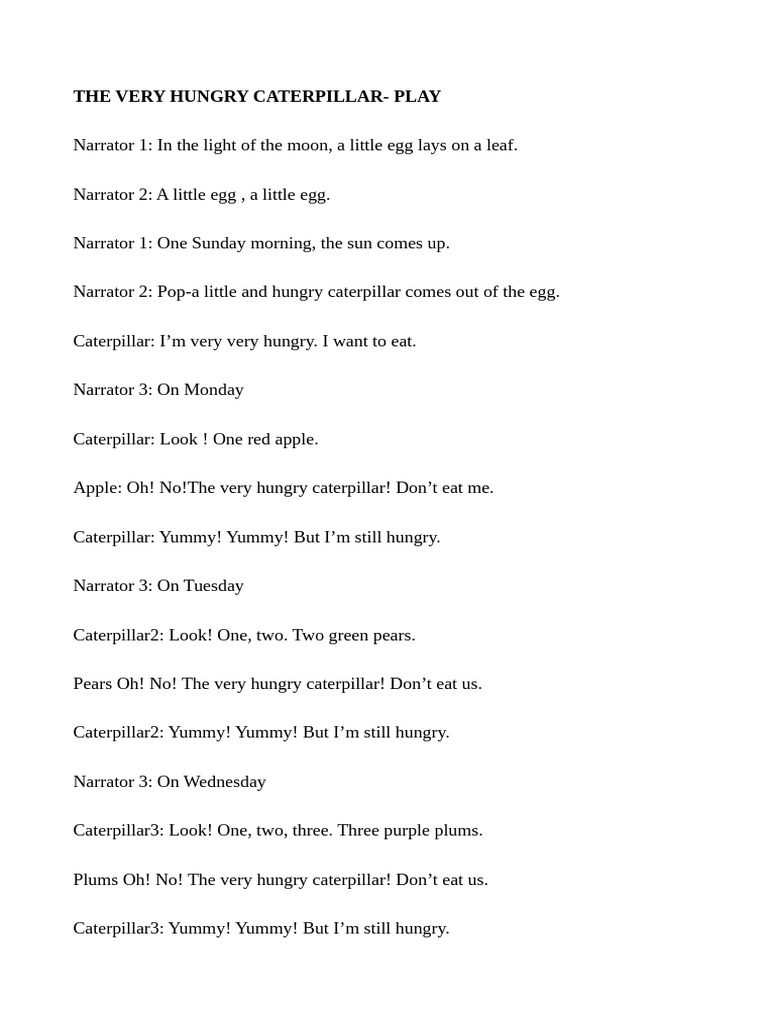 The Very Hungry Caterpillar Play | PDF