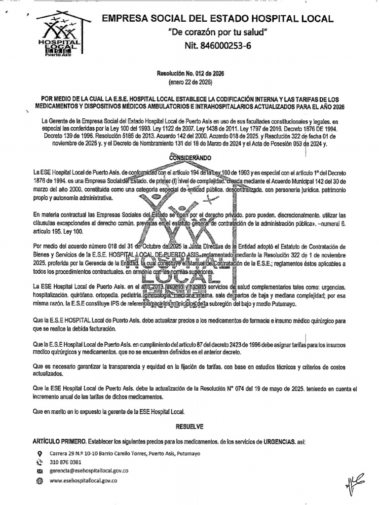 Resolucion 012 2026 | PDF