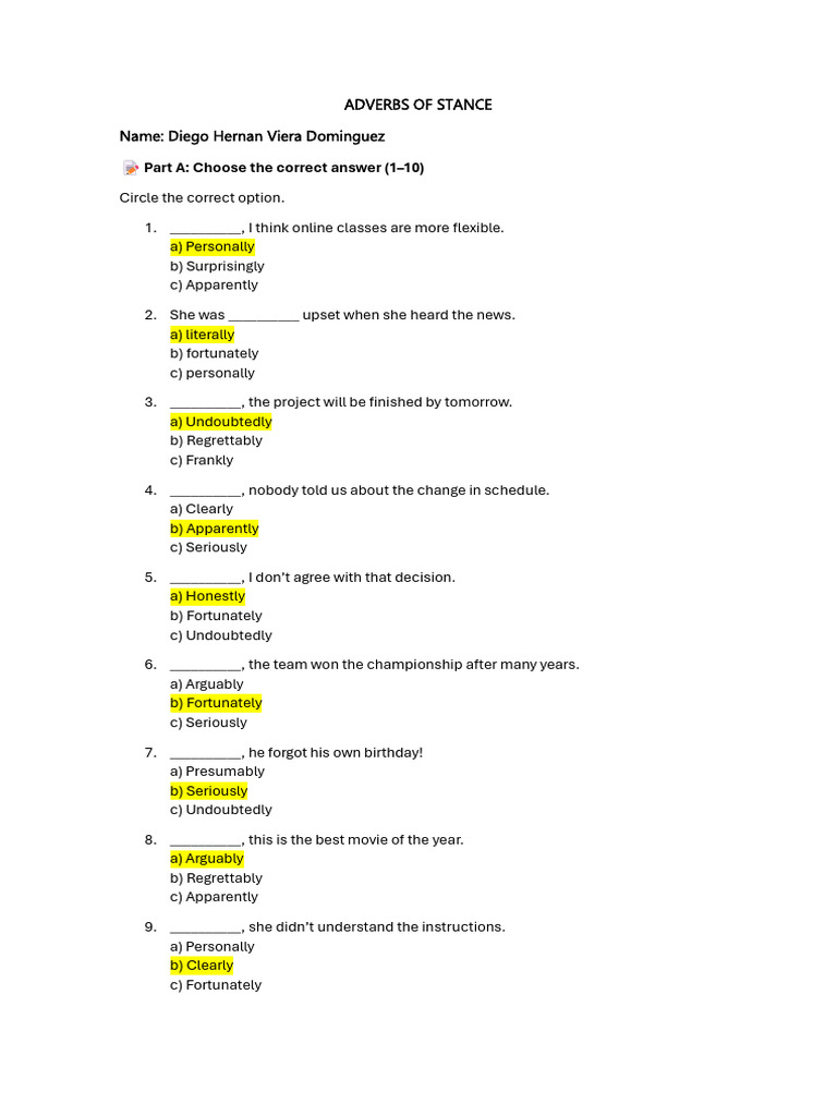 Adverbs of Stance | PDF
