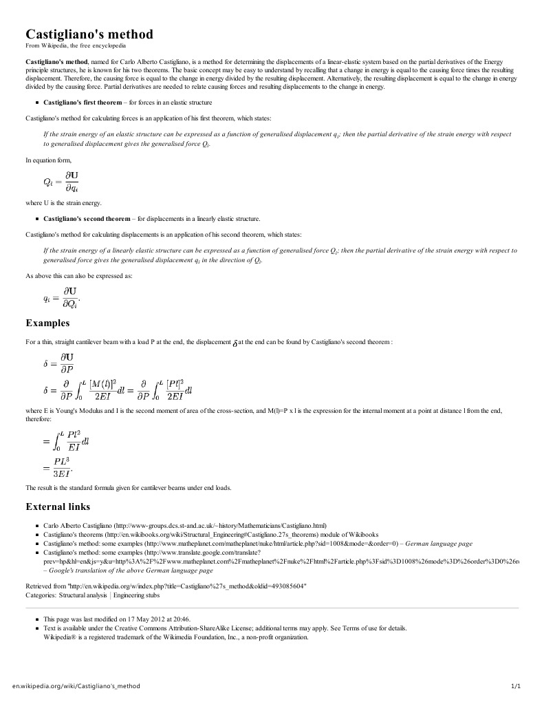 Castigliano's Method - Wikipedia, The Free Encyclopedia | PDF ...