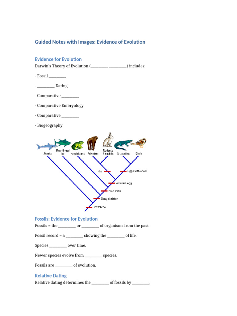 Evolution Guided Notes With Images and Blanks | PDF