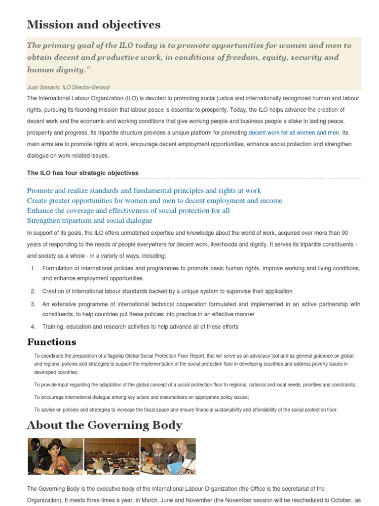 ILO Mission and Objectives | PDF | International Labour Organization ...