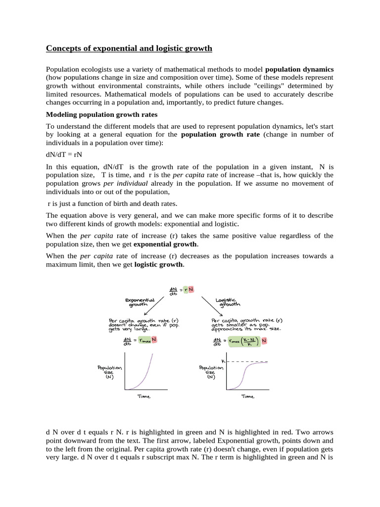 Concepts of Exponential and Logistic Growth | PDF | Logistic Function ...