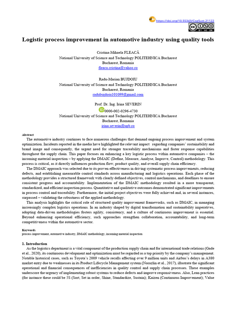 FLEACÃ (2025) - Logistic Process Improvement in Automotive Industry ...