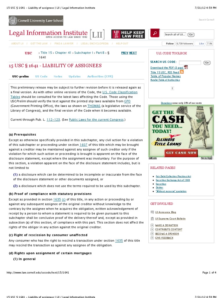 Liability of Assignees Under 15 USC 1641 | PDF | Assignment (Law ...