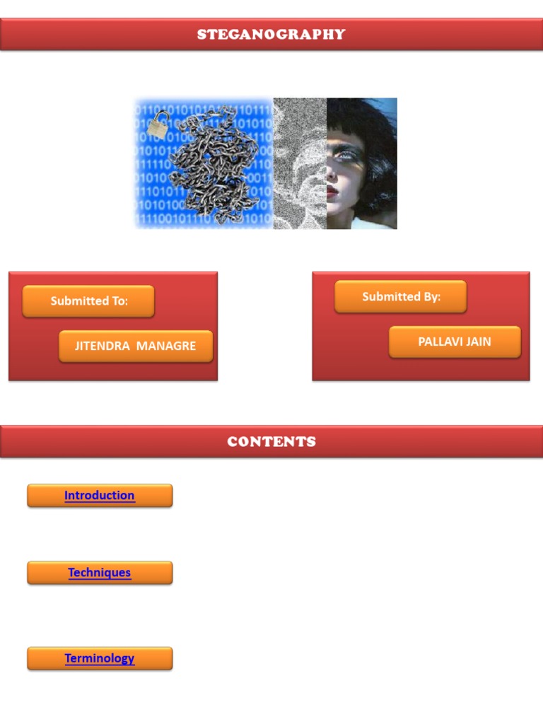 Steganography: Submitted By: Submitted To | PDF | Telecommunications | Computing