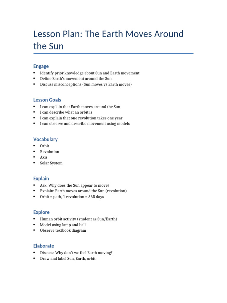 Earth Sun Lesson Plan | PDF