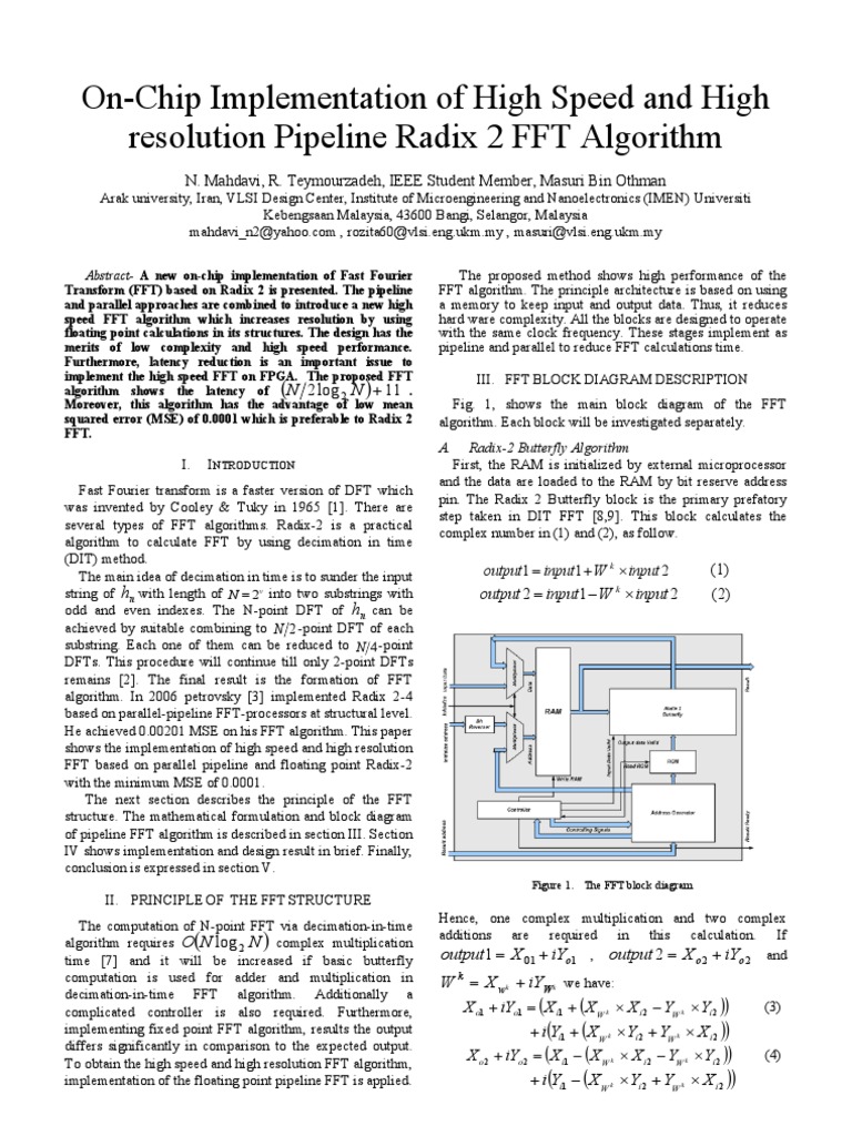 On Chip Implementation Of High Speed And High Resolution Pipeline Radix 2 Fft Algorithm Pdf 