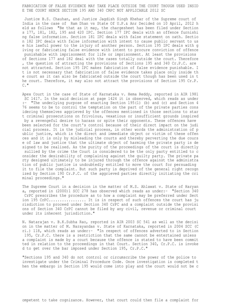 Fabrication of False Evidence May Take Place Outside The Court Though ...