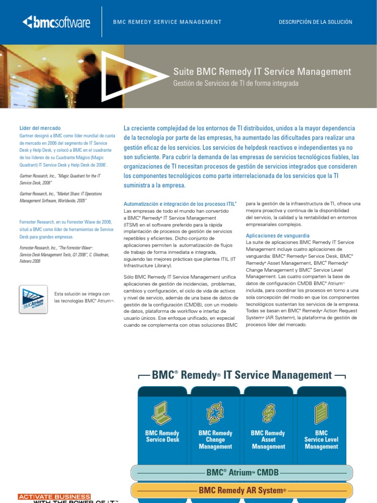 Suite BMC Remedy IT Service Management | PDF | Acuerdo de nivel de servicio | Mesa de ayuda