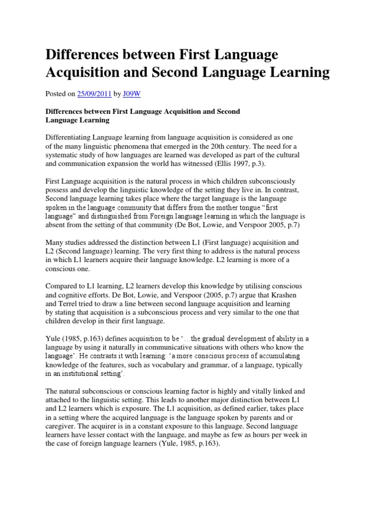 Differences Between First Language Acquisition and Second Language ...