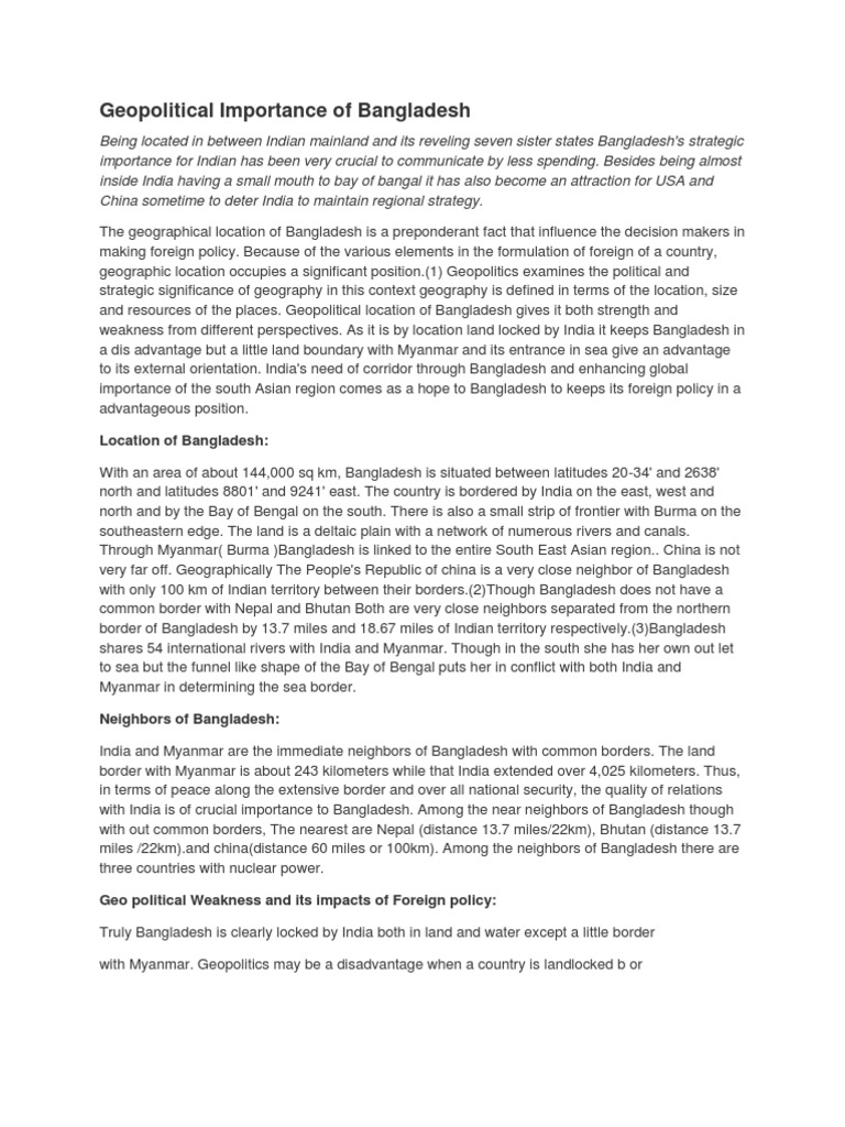 Geopolitical Importance of Bangladesh | PDF | South Asia | Bangladesh